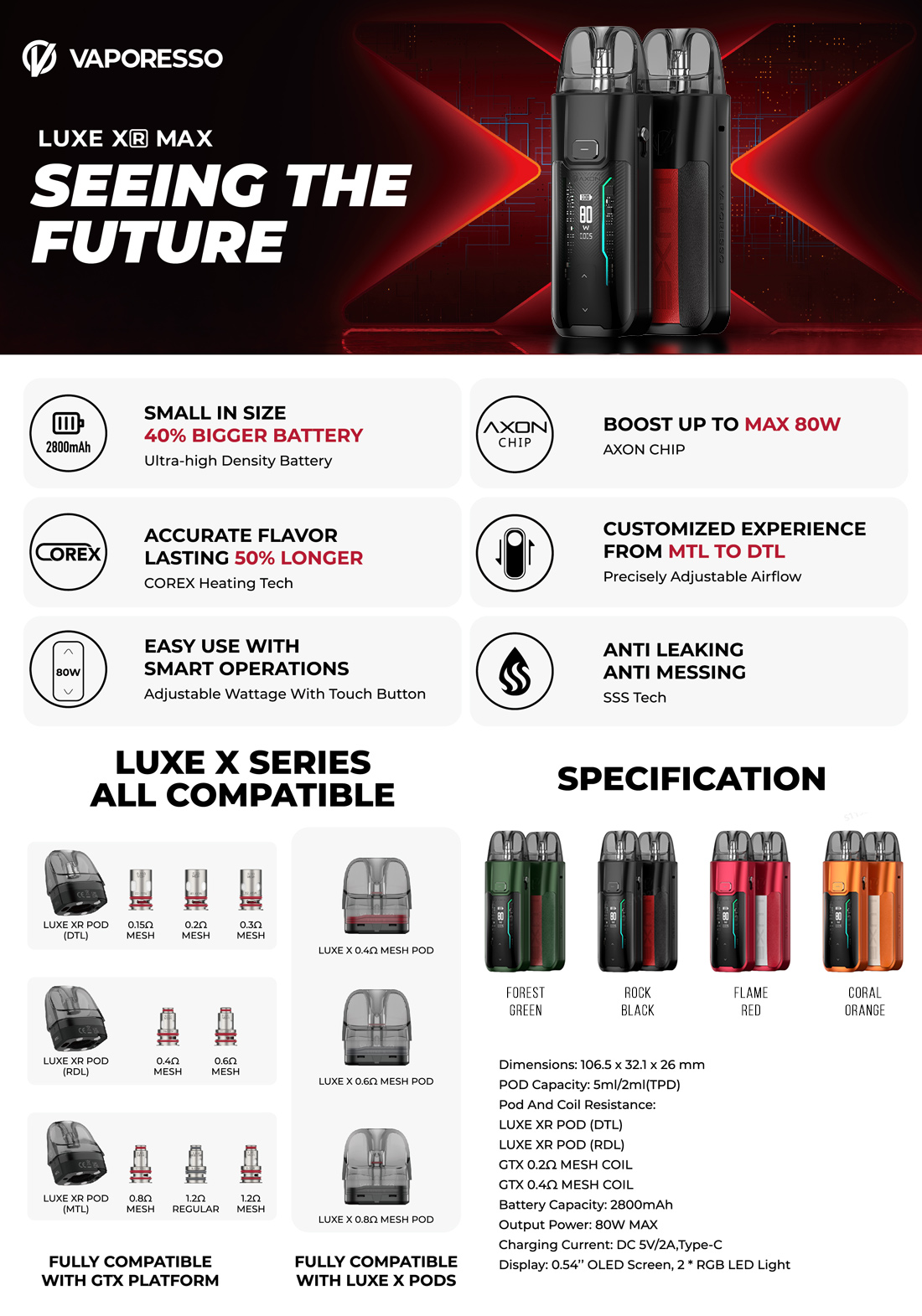 Luxe XR Max - Leather Version - Vaporesso - LCA distribution